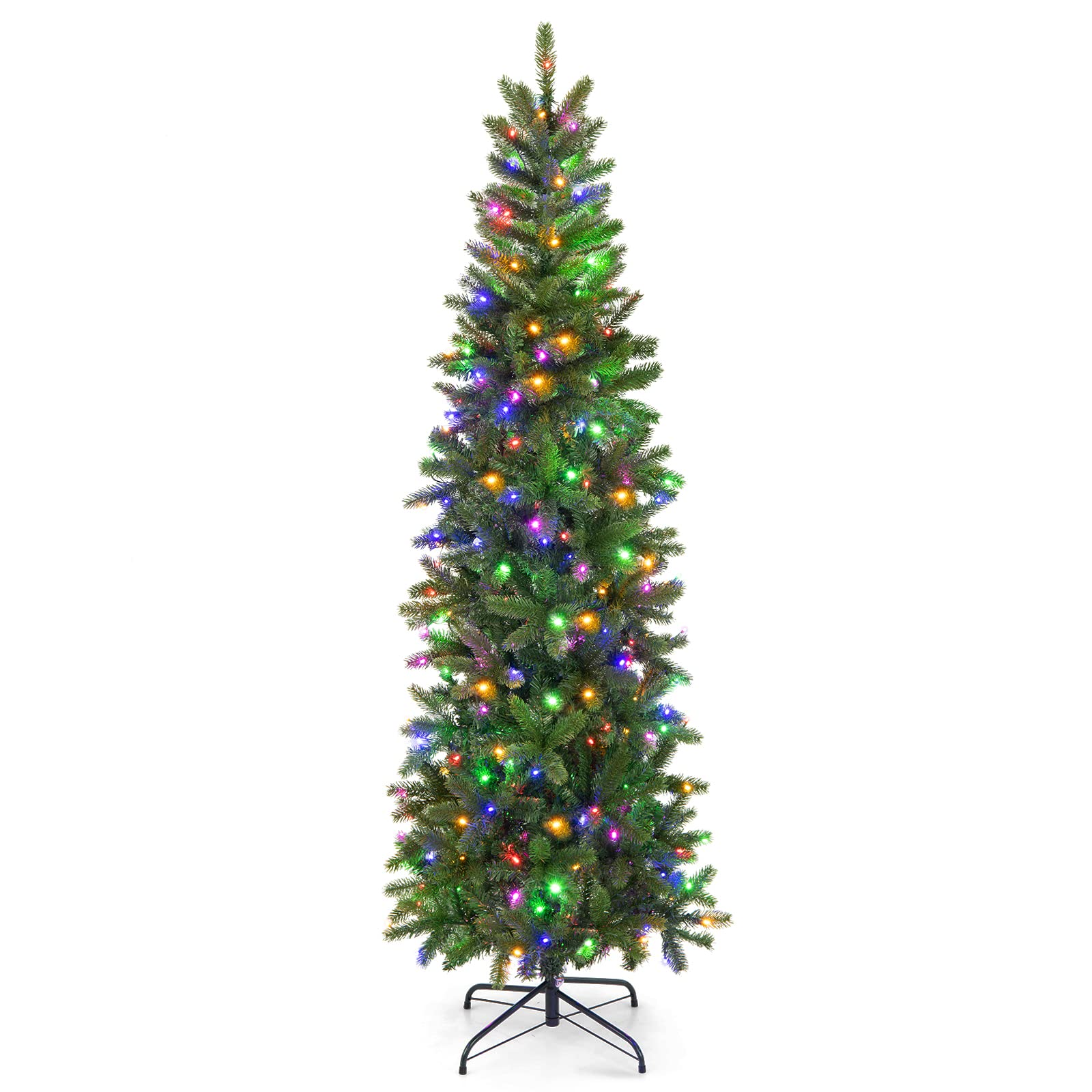 Goplus 6ft / 7ft Pre-Lit Pencil Christmas Tree, Hinged Artificial Slim – GoplusUS