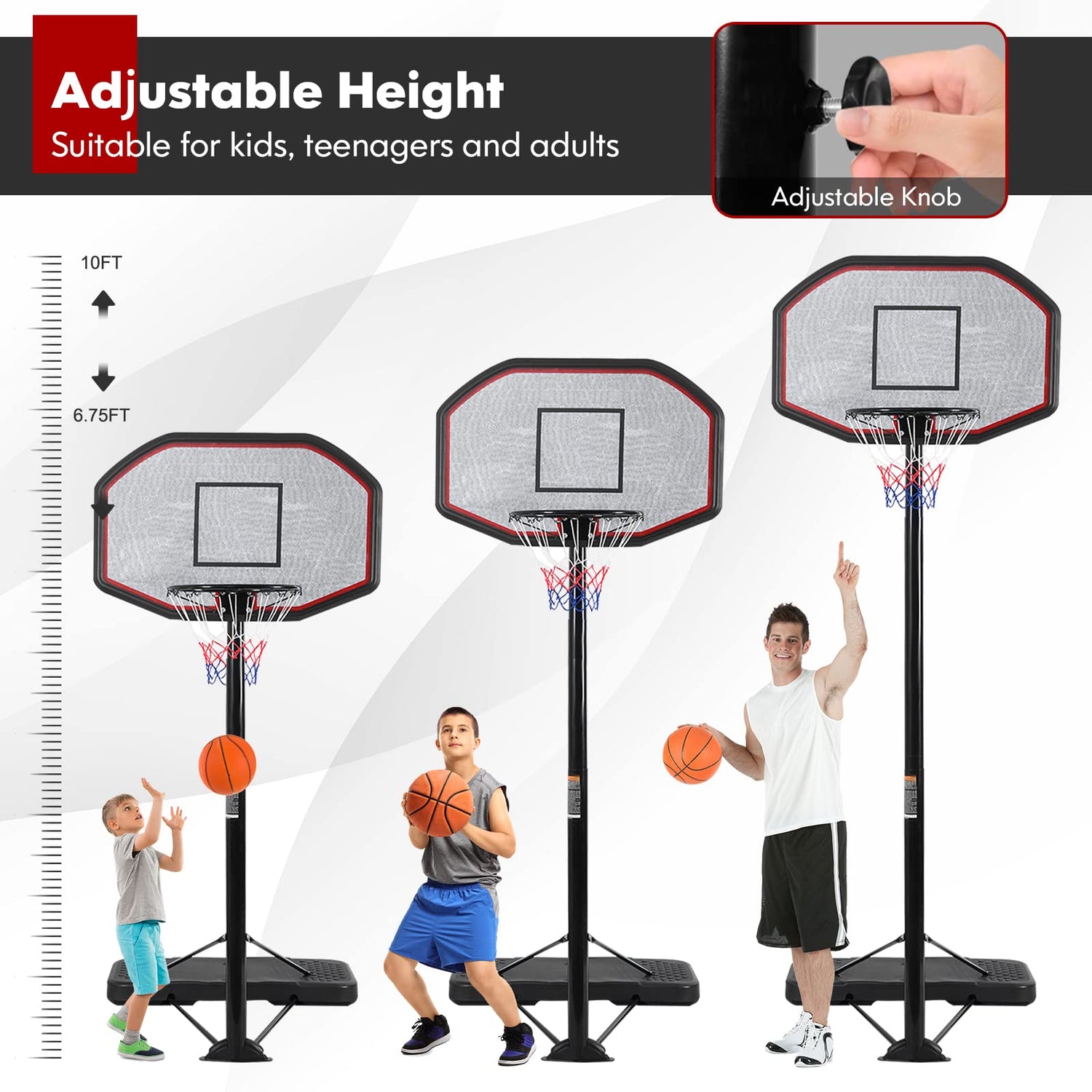 Goplus Portable Basketball Hoop Outdoor, 6.5FT- 10FT Height Adjustable ...