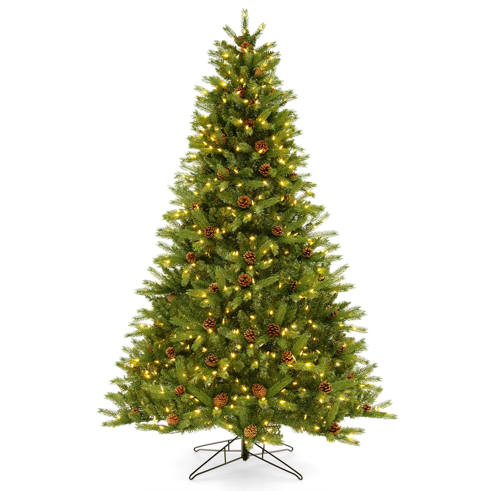 Goplus 3-Minute-Setup Pre-Lit Artificial Christmas Tree, 7ft Hinged Xm ...