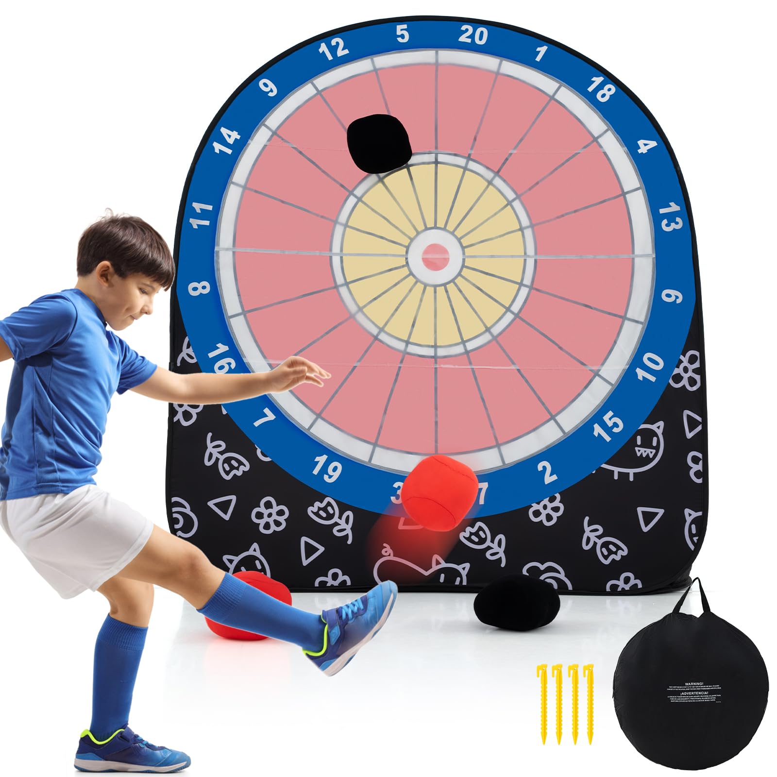 Goplus Giant Kick Darts, Large Dart Board w/ 4 Kick Balls, Carrying Ba ...