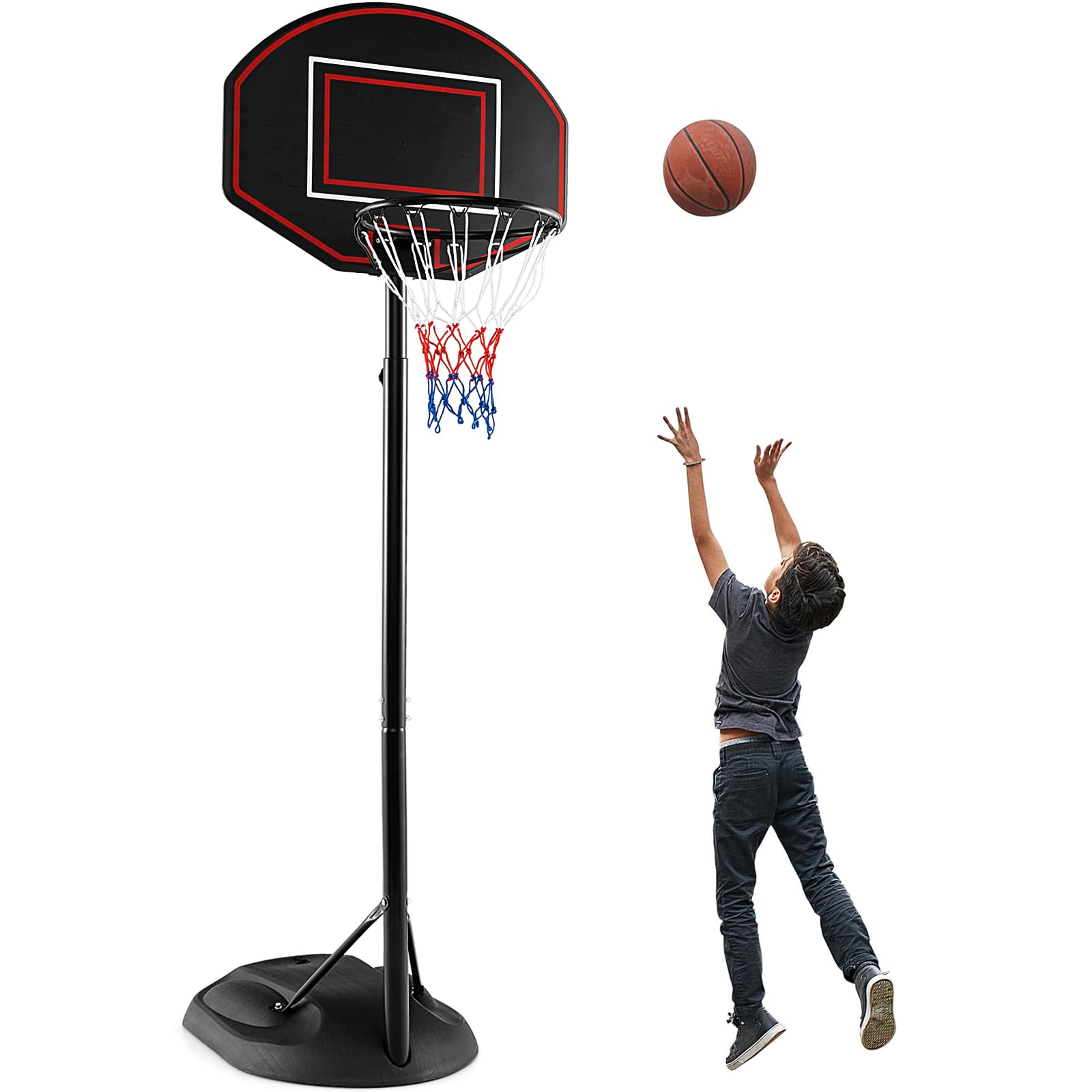 Goplus Portable Basketball Hoop Outdoor, 5.5-7.5 FT Basketball Goal wi ...