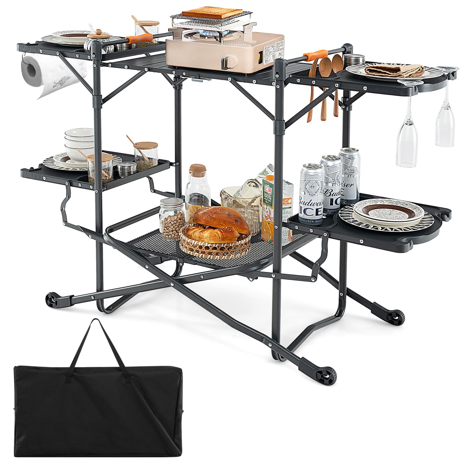 Goplus Camping Cooking Table, Outdoor Grill Table, Folding Camp Kitche ...