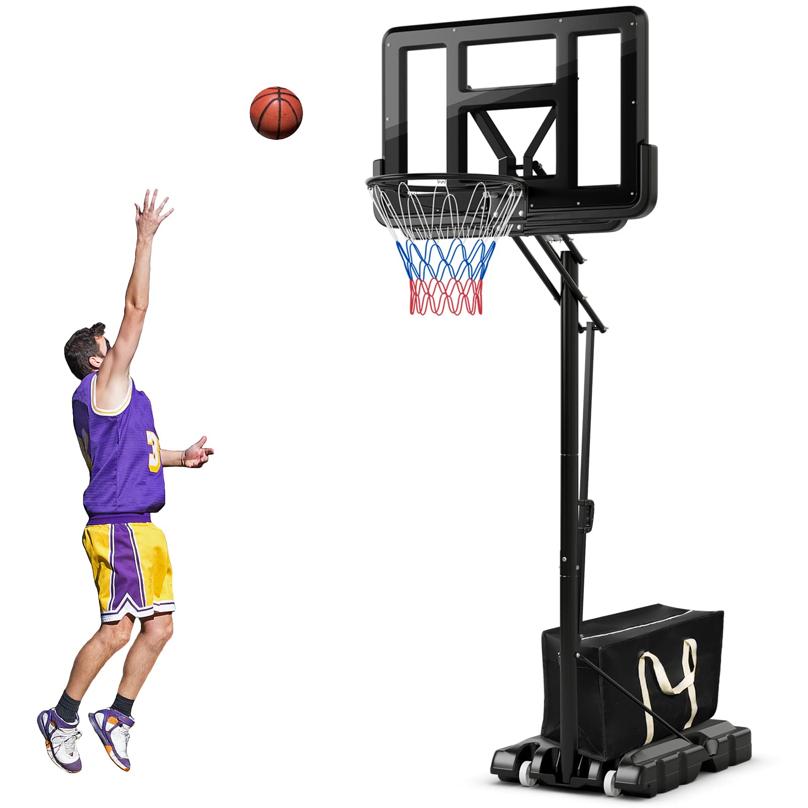 Goplus Portable Basketball Hoop, 8 to 10ft 5-Level Height Adjustable B ...