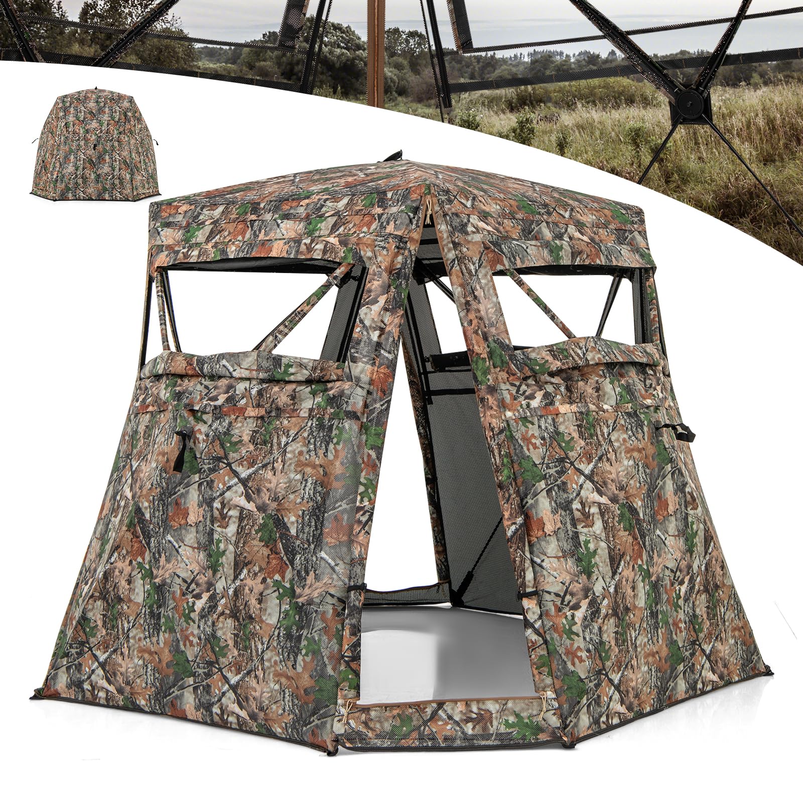 Goplus Camouflage Hunting Blind, One-Way See-Through Hunting Tent w/36 ...