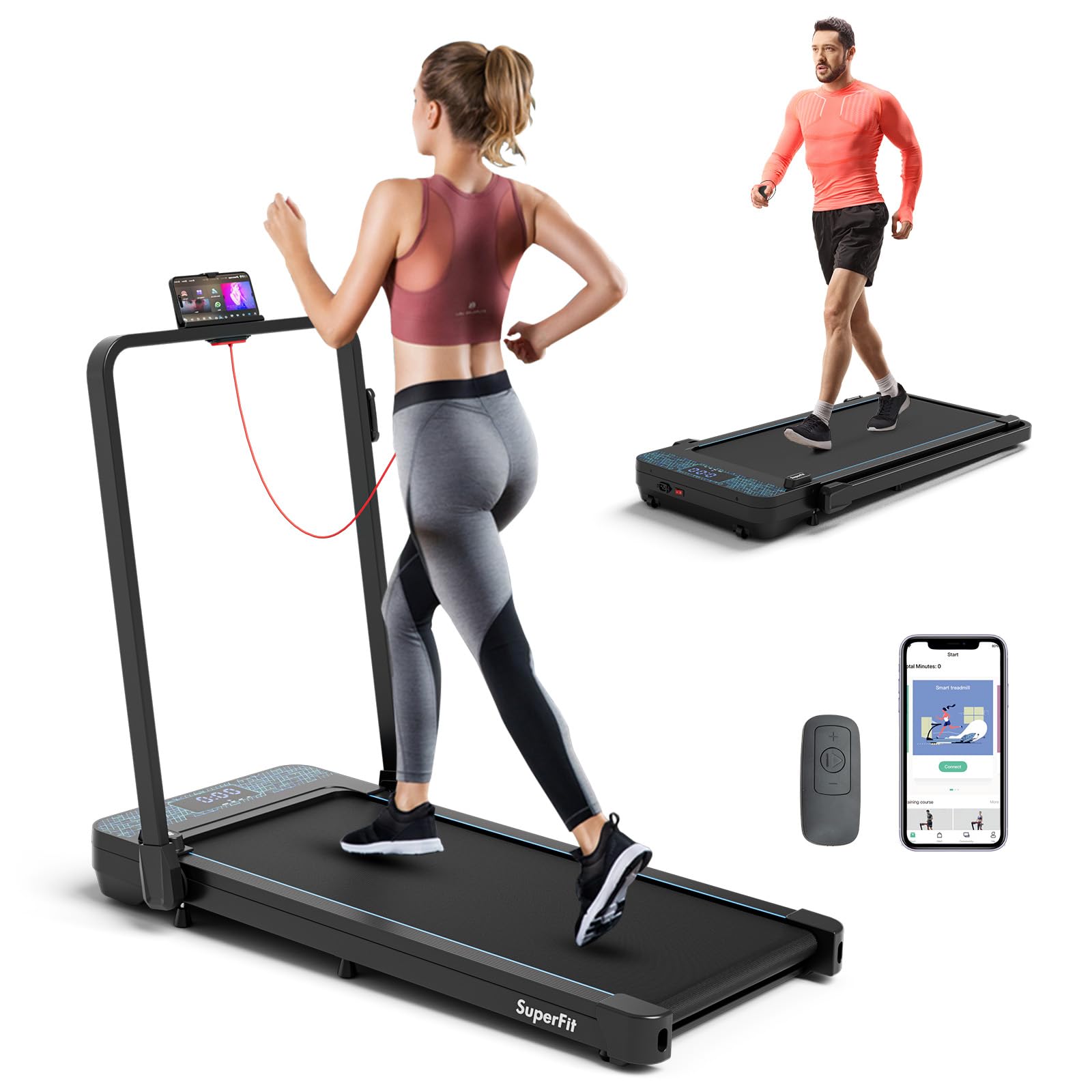 Goplus 2 in 1 Folding Treadmill, 300 LBS Capacity Walking Pad with Han ...