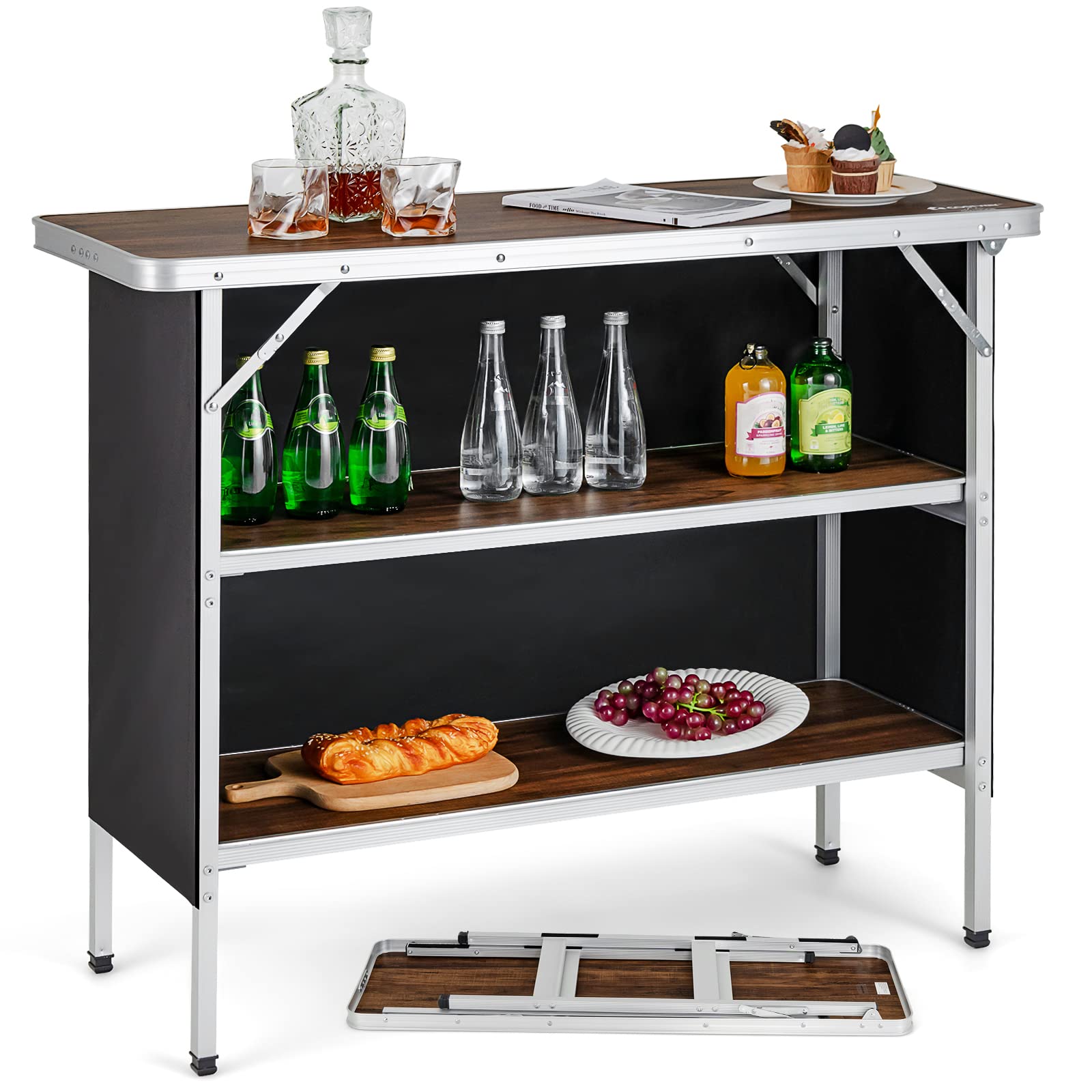 Goplus Folding Camping Table, Aluminum Portable Pop-Up Bar Table with ...