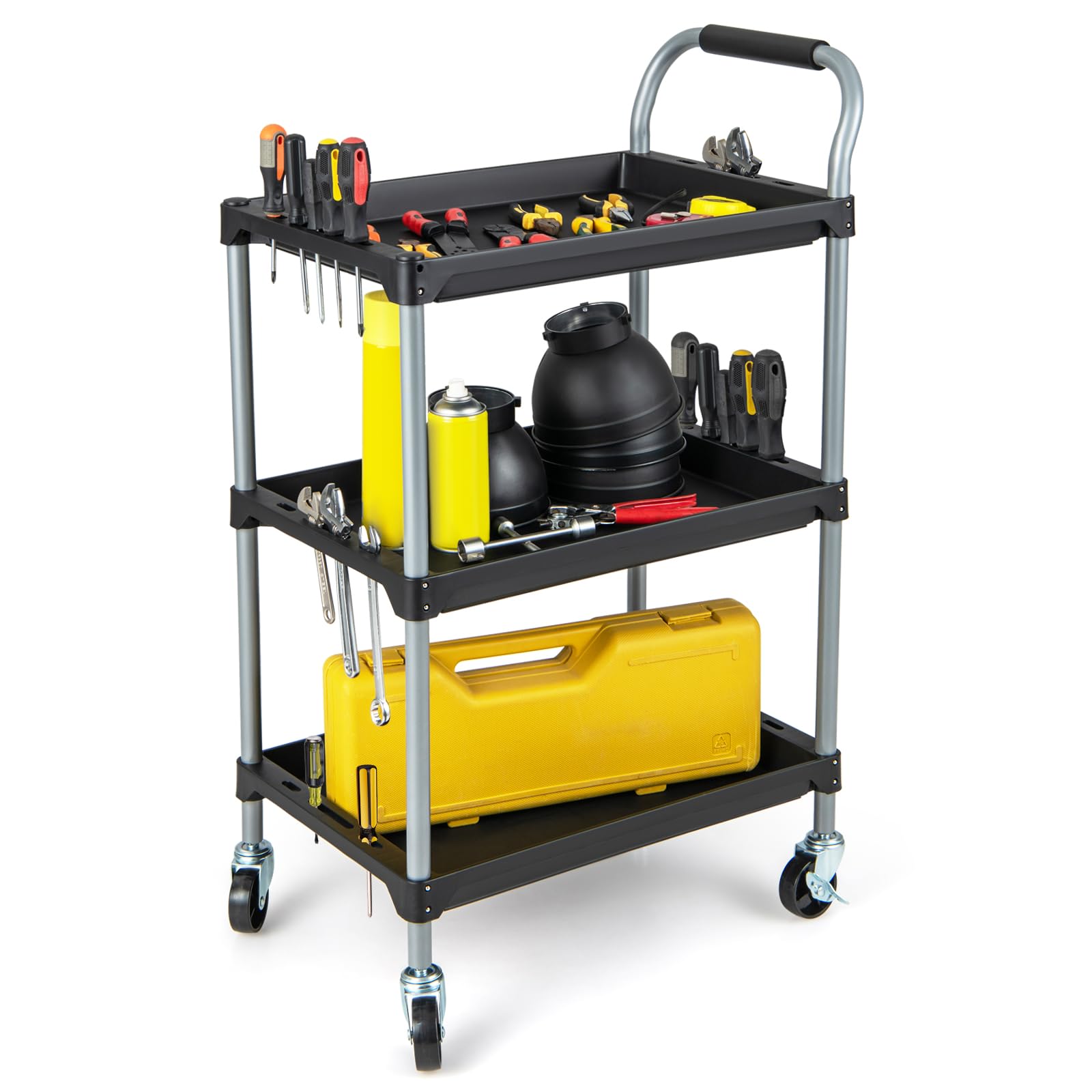 Goplus 3-Tier Rolling Tool Cart, Mobile Service Cart with Universal Lo ...