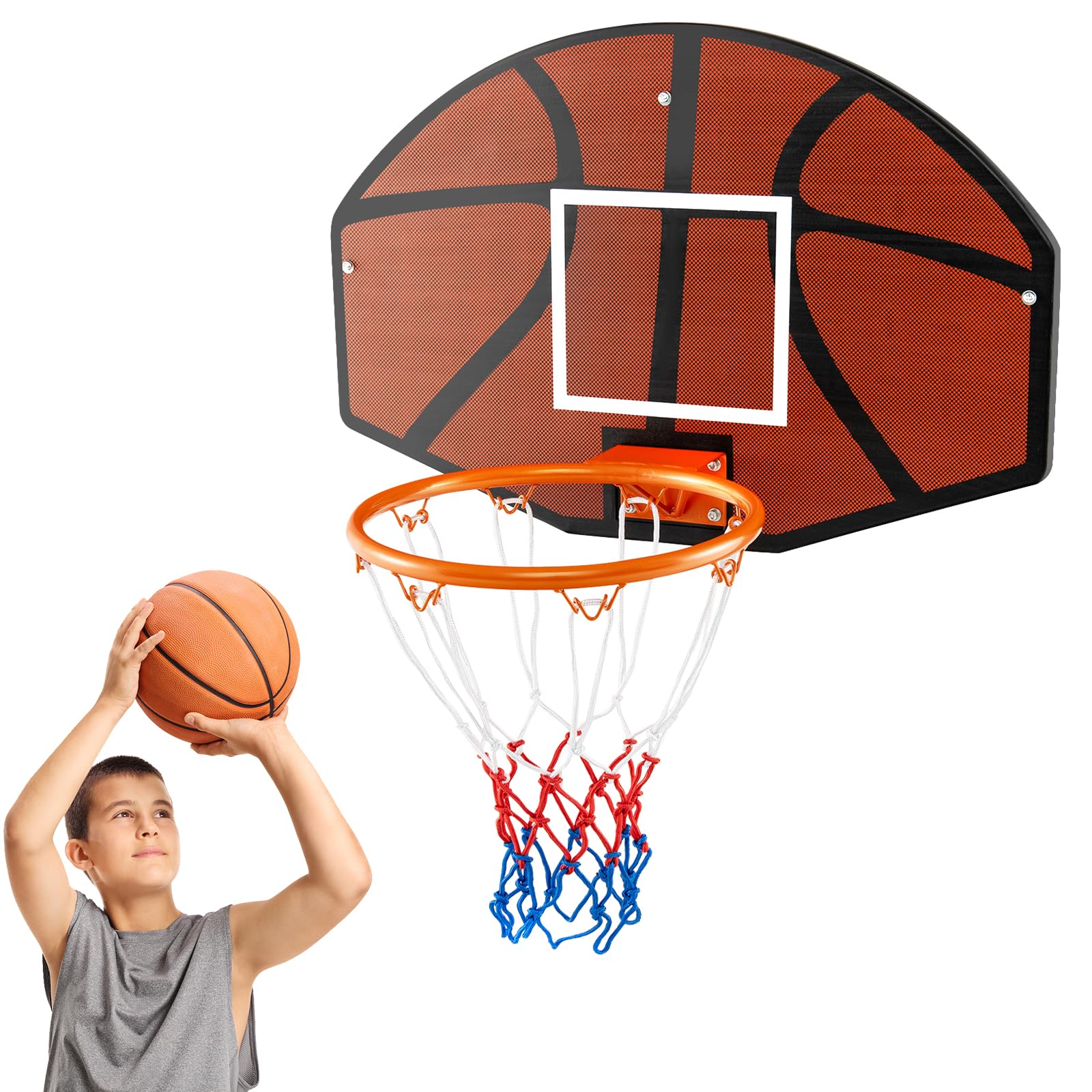 Goplus Wall Mount Basketball Hoop, 26" x 17.5" Indoor Outdoor Basketba ...