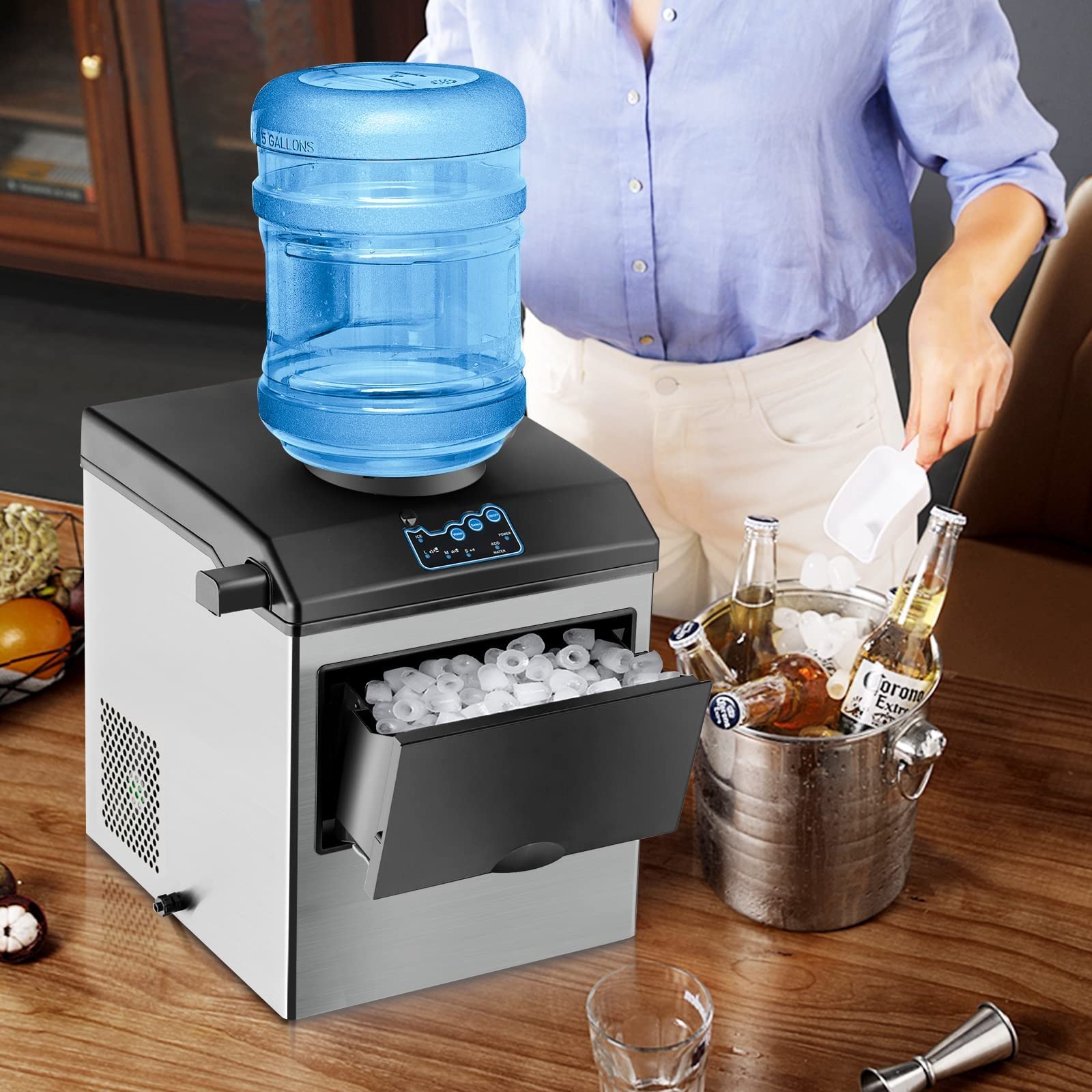 2 in 1 Countertop Ice Maker Machine with Water Cooler Dispenser Combo ...
