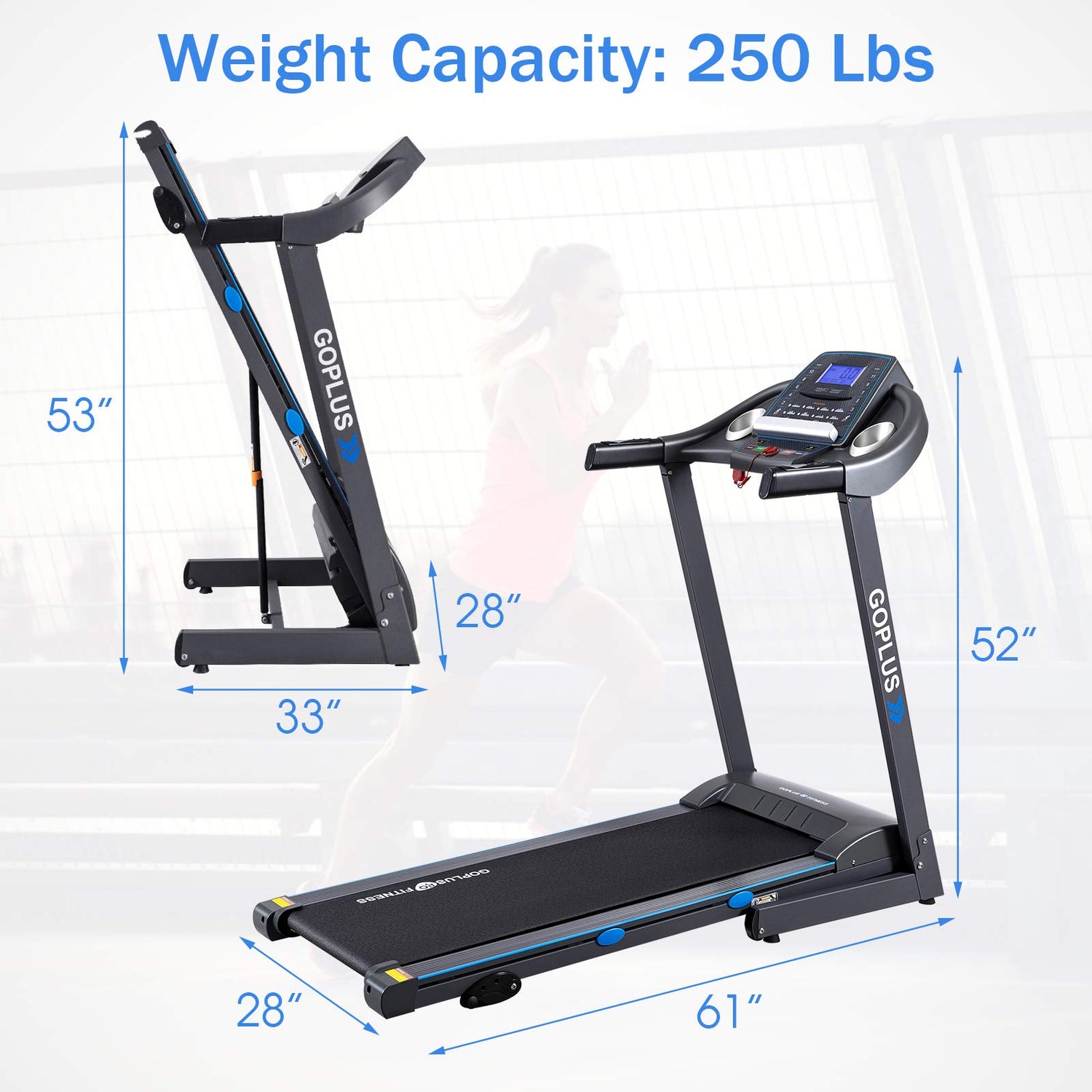 2.25HP Folding Treadmill with Incline, Superfit Electric Treadmill ...