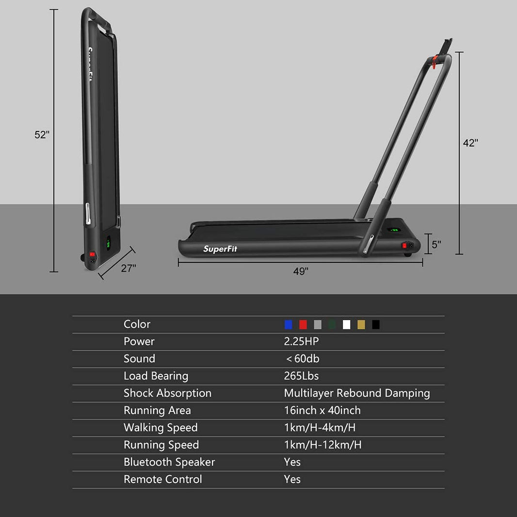 2 in 1 Folding Treadmill, 2.25HP Under Desk Electric Superfit Treadmil ...