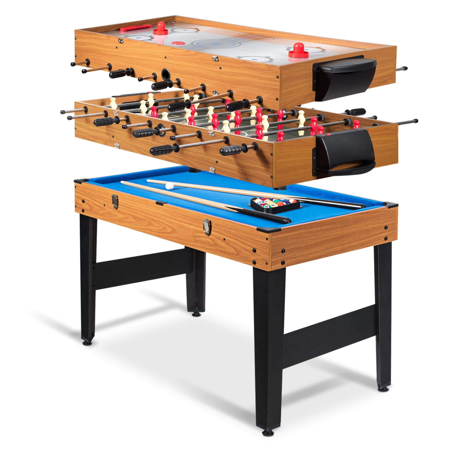 Goplus 48 Inch Game Table, 3-in-1 Combo Table Set w/ Adult Size Foosba ...