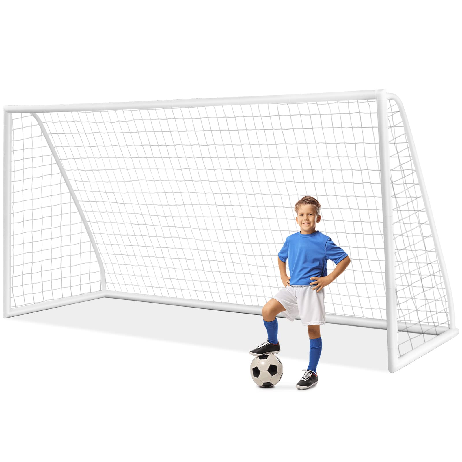Goplus Soccer Goal, 12FT x 6FT x 4FT Soccer Net with Strong UPVC Frame ...