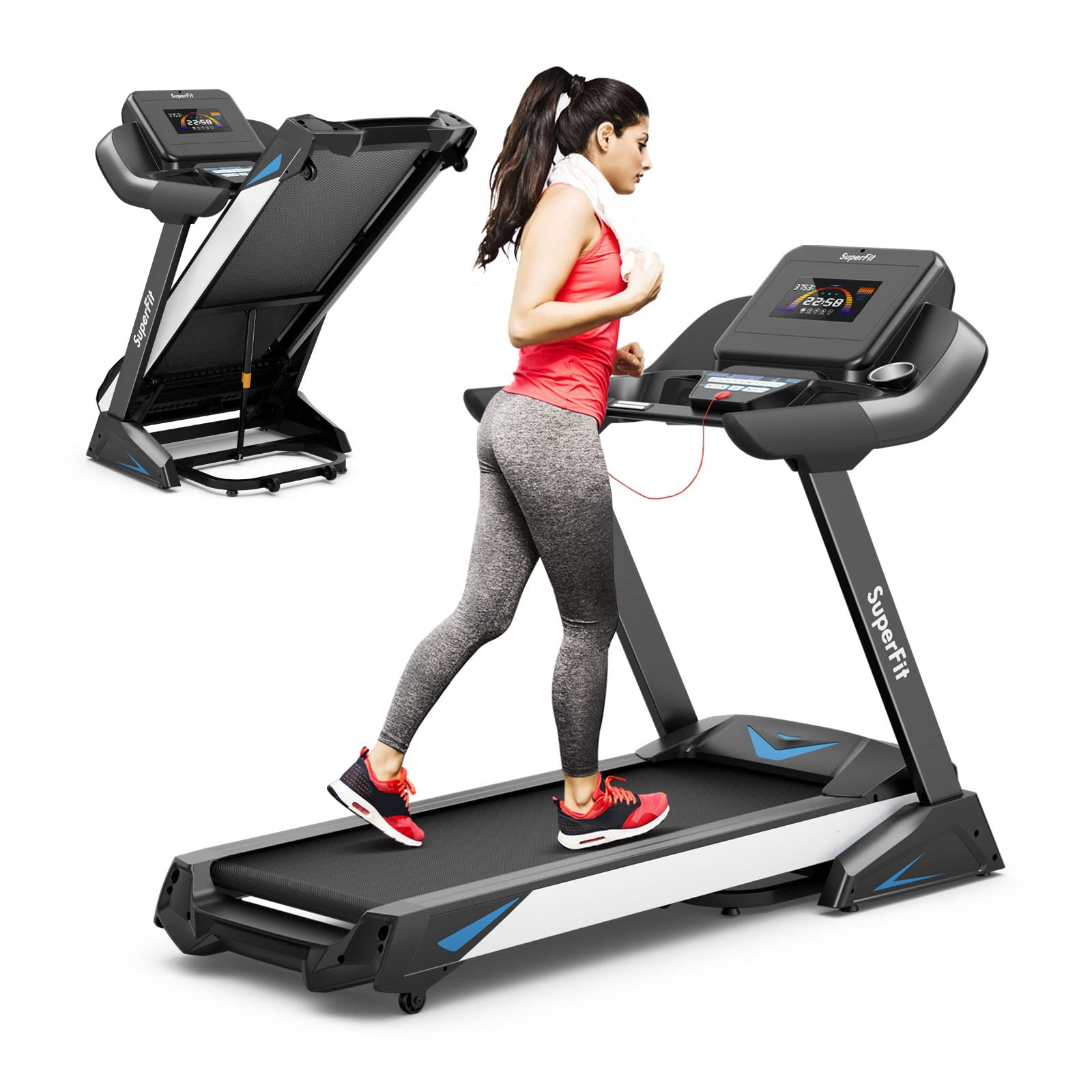 Goplus 4.75HP Folding Treadmill with 15% Auto Incline and APP, Commerc ...