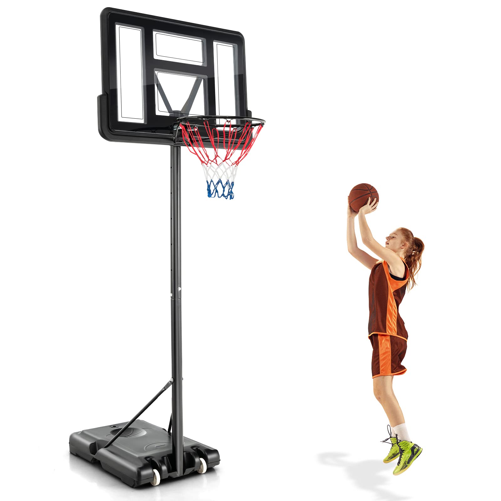 Goplus Portable Basketball Hoop Outdoor, 4.25-10FT 12-Level Height Adj ...