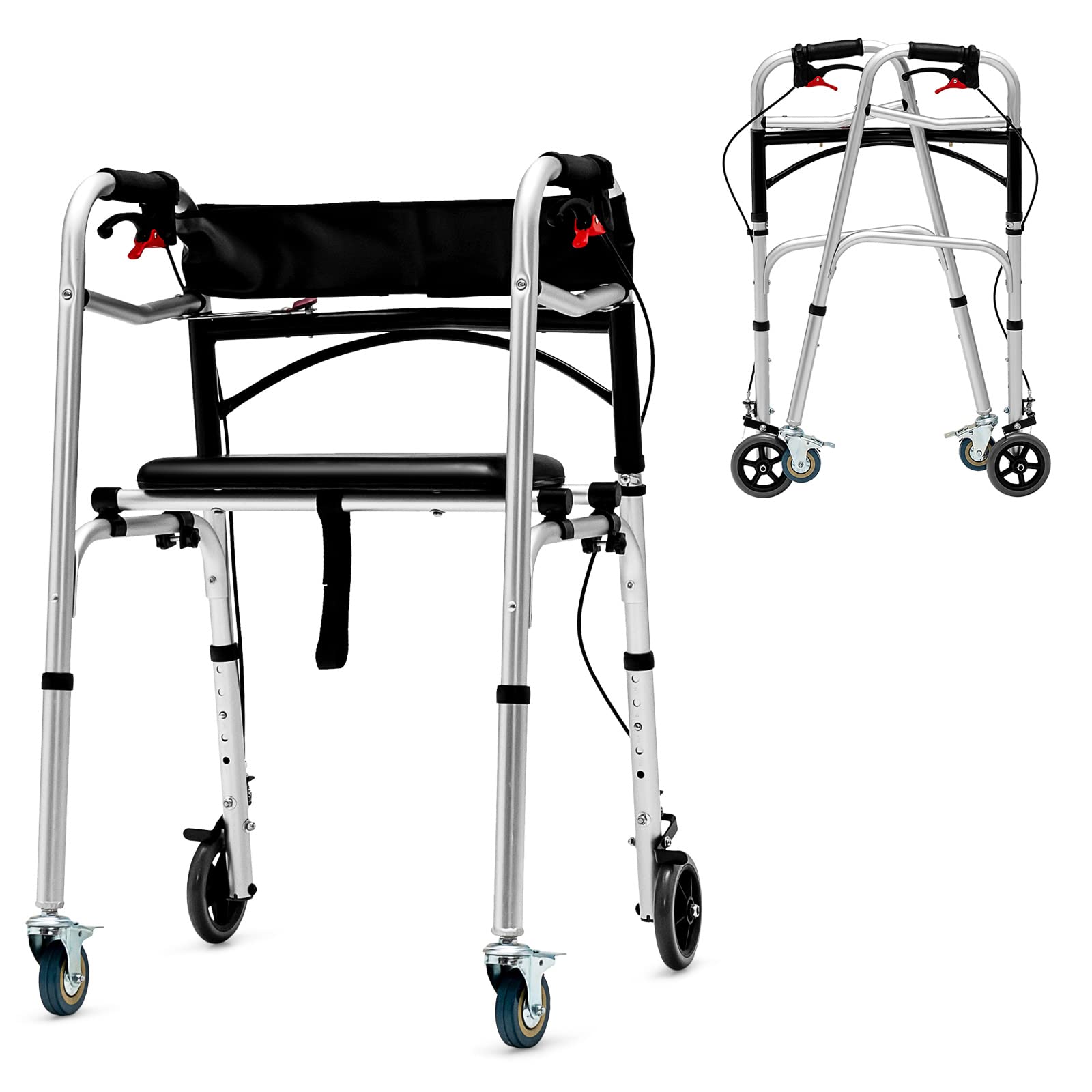 Goplus 2-Button Folding Walkers for Seniors, 4-in-1 Folding Walker ...