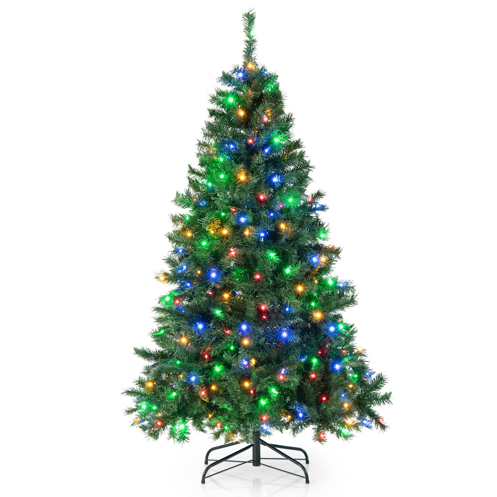 Goplus 6ft Artificial Pre-Lit Christmas Tree, Hinged Full Xmas Tree wi ...