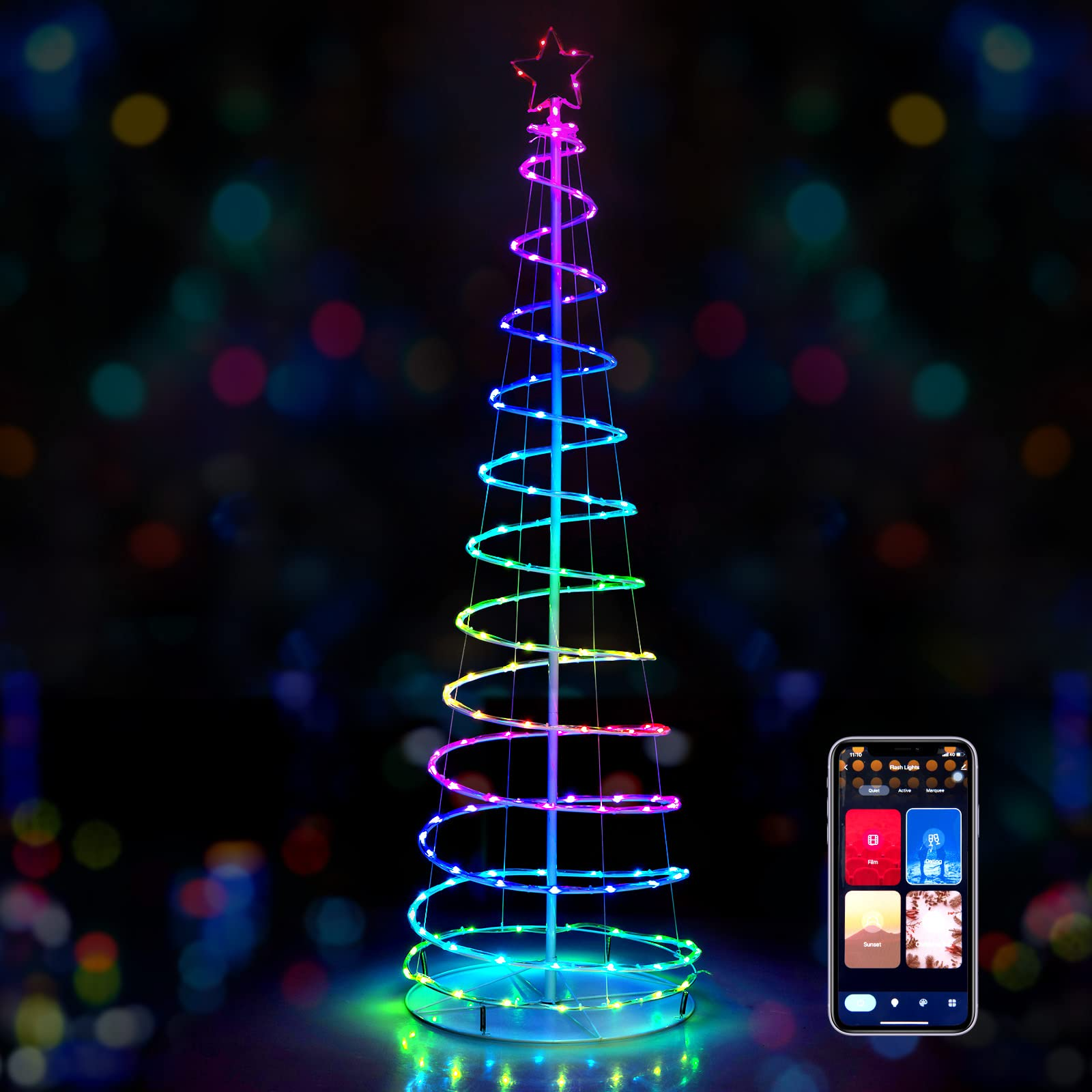 Goplus 6 FT Spiral Christmas Tree, Outdoor Led Christmas Tree with 135 ...