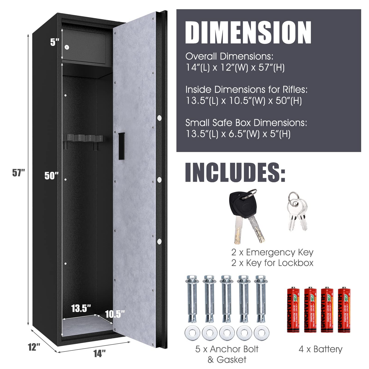 Goplus Rifle Gun Safe, Large Long Gun Safe w/Separate Pistol Lock Box ...