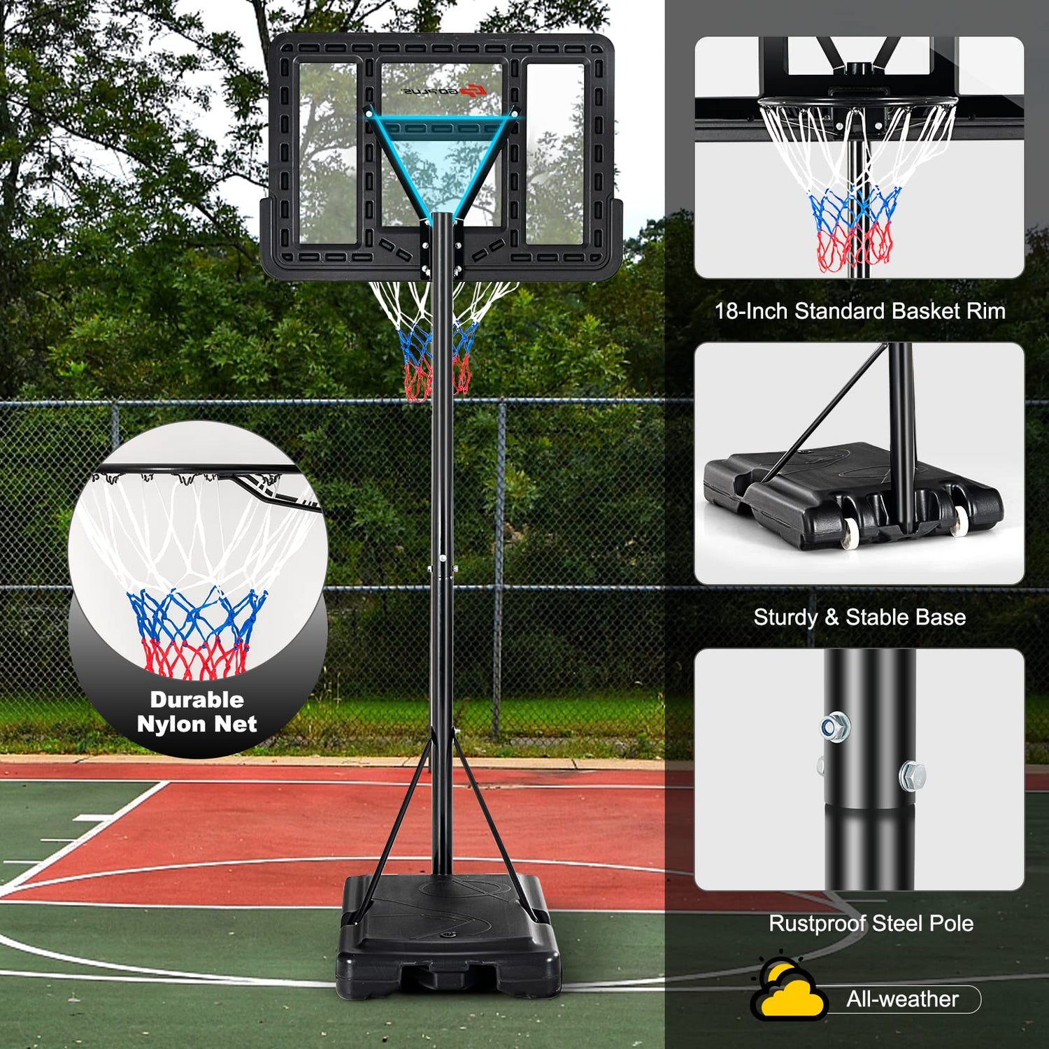 Goplus Portable Basketball Hoop Outdoor, 4.5FT-10FT Height Adjustable ...