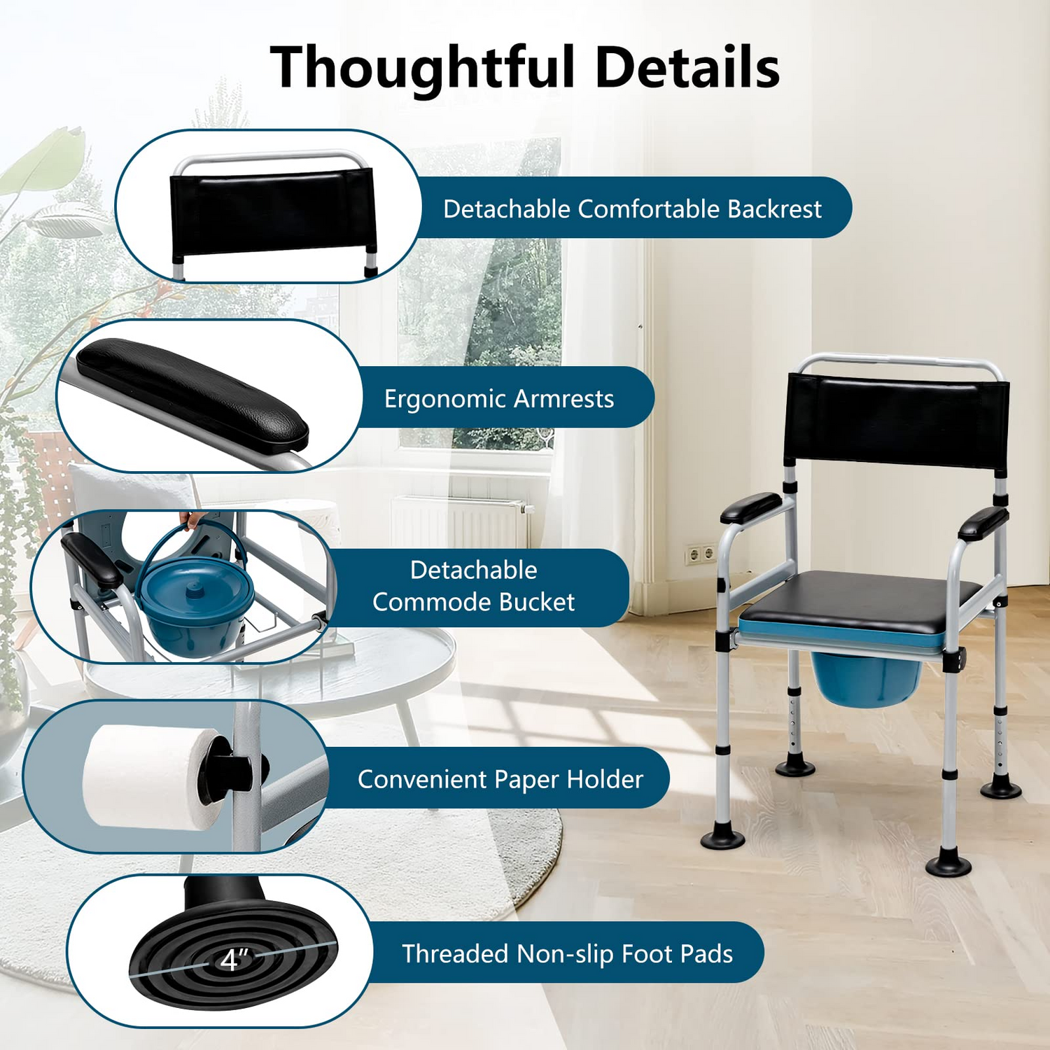 Goplus 4 In 1 Bedside Commode Folding Toilet Bedside Shower Chair Wit Goplusus
